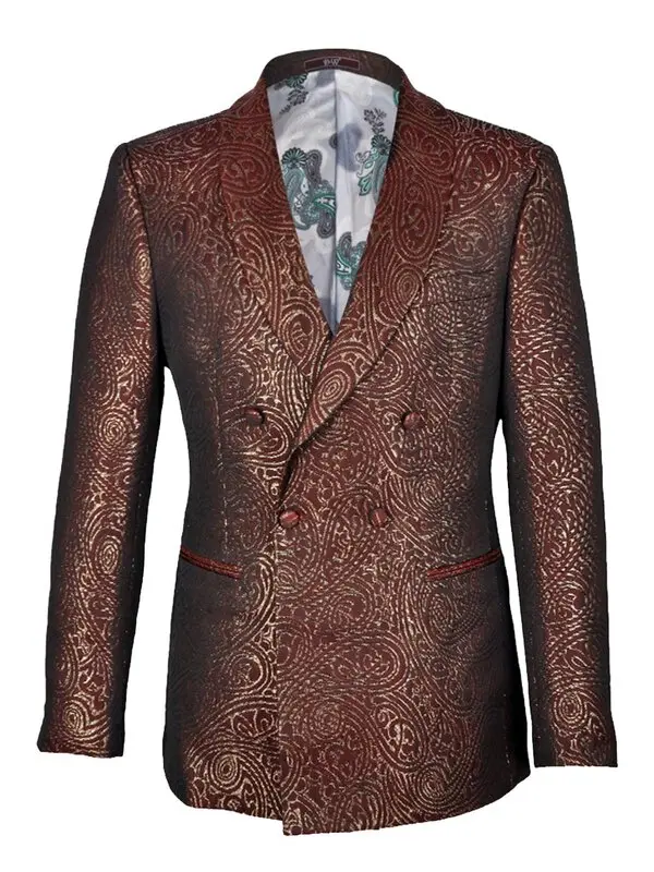 DAVID WEJ Kensington Double Breasted Shawl Lapel Jacquard Blazer Wine - Red