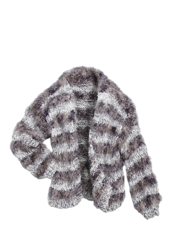 Saachi Eyelash Hand Knit Blue Gray Cardigan - Grey