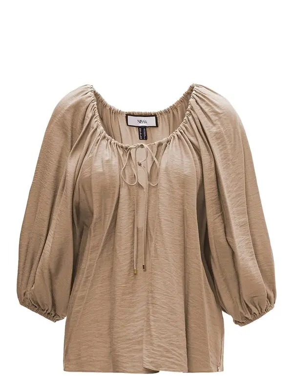 NISSA Neutrals Puff-sleeve Viscose Top - Beige