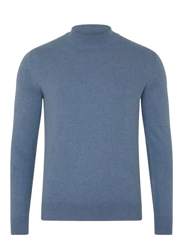 PAUL JAMES KNITWEAR Ultra Fine Cotton Spencer Mock Turtle Neck Jumper Denim - Blue