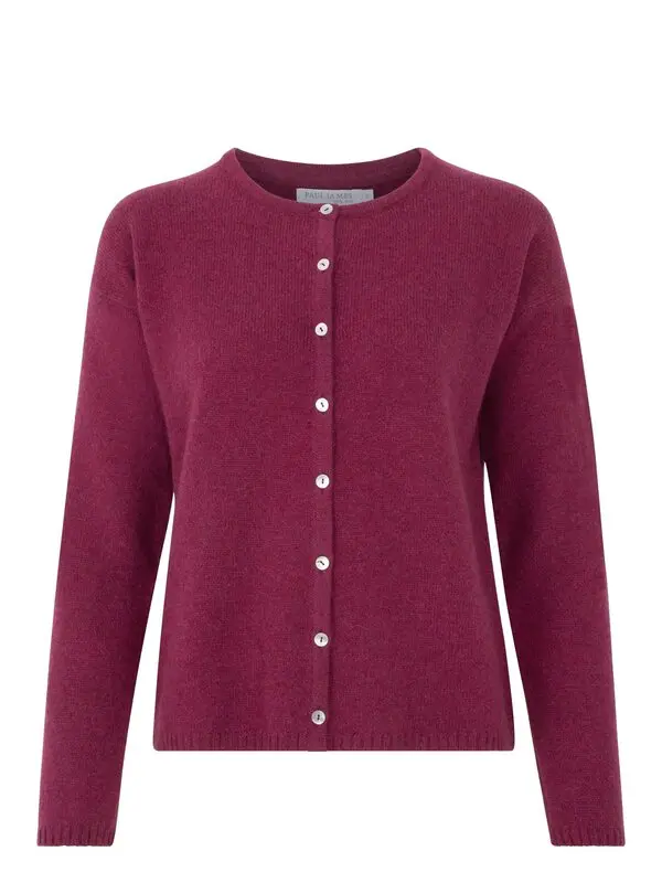 PAUL JAMES KNITWEAR Lambswool Leona Crew Neck Cardigan Rosehip - Red
