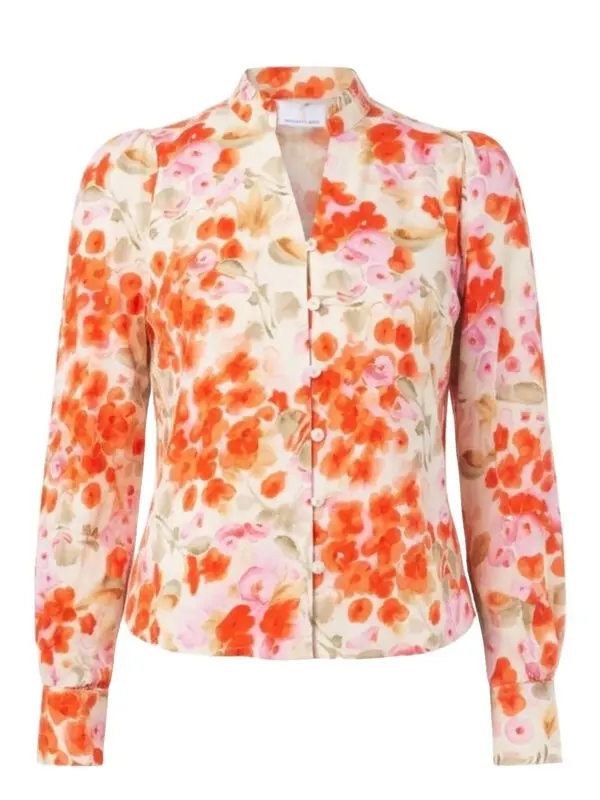 FRANCHETTI BOND Filide Pansies Ruffle Neck Blouse - Red