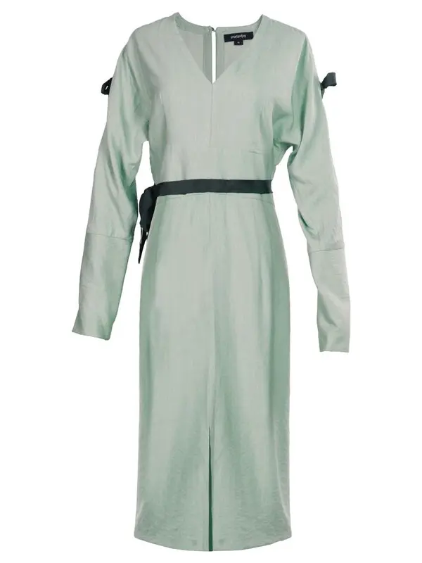 SMART AND JOY Cold Shoulder V-neck Dress - Green