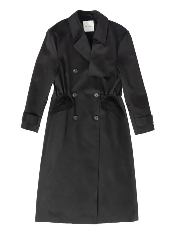 LAELEN Pure Cotton Double Breasted Trench Coat - Black