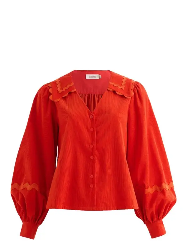 LOUCHE Pallas Babycord Big Collar Ric Rac Trimmed Blouse - Red