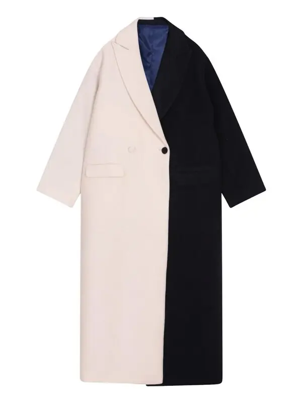 LONDON ATELIER BYPRODUCT Blue / White Navy And White Wool Double Breasted Trench Coat - Blue/white