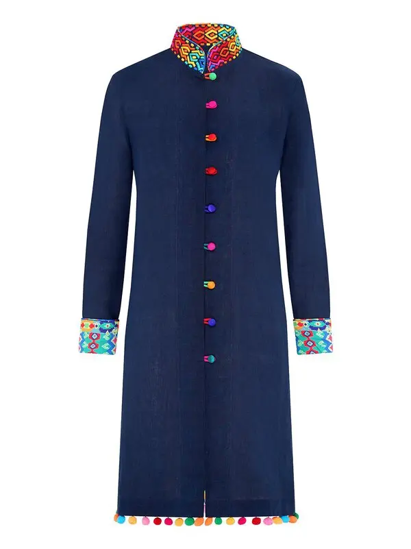 BEATRICE VON TRESCKOW Navy Verdon Linen Nehru Jacket - Blue