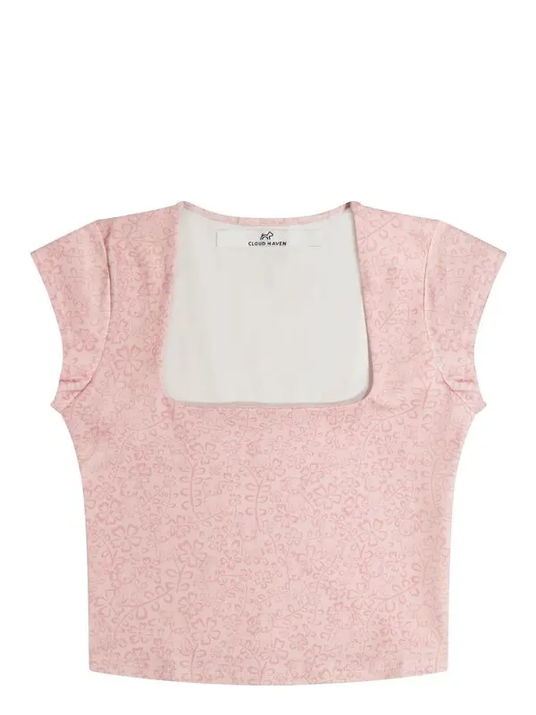 CLOUD HAVEN Jacquard Square Neck Tee In Baby - Pink
