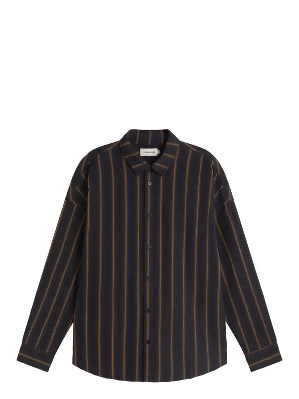 THINKING MU Haru Oversize Seersucker Striped Shirt - Blue