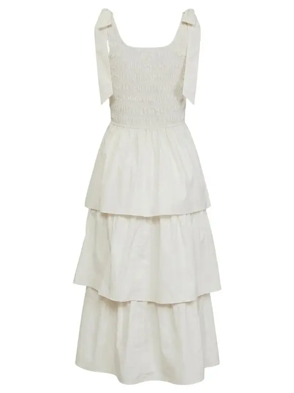 MODENAIRE Smocked Midi Dress Tiered Form - White