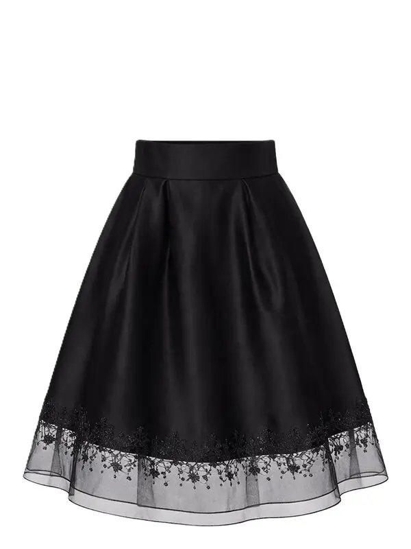 SMART AND JOY Organza And Taffeta Skirt With Lace Trim - Black