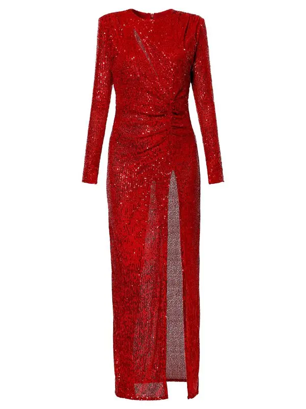 AGGI BY HALEWSKI Adria Sparkle Sequined Maxi Dress - Red