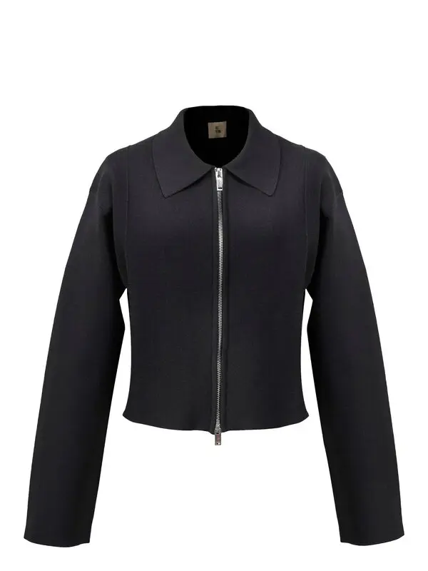 SMART AND JOY Minimalist Front Zipper Crop Jacket - Black