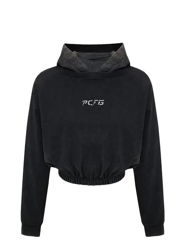 PCFG Black / Grey Acid Washed Crop Hoodie Black - Black/grey