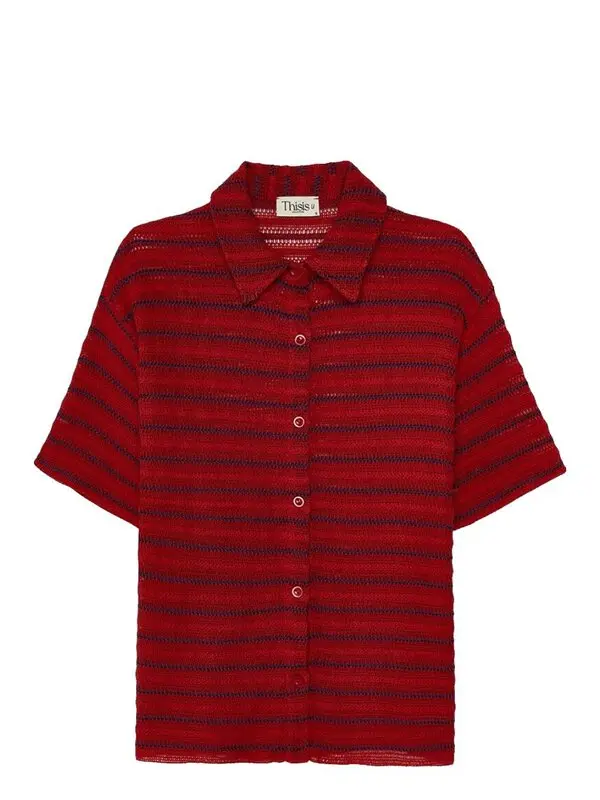 THISISU COLLECTION Solea Striped Knit Beachwear Shirt - Red