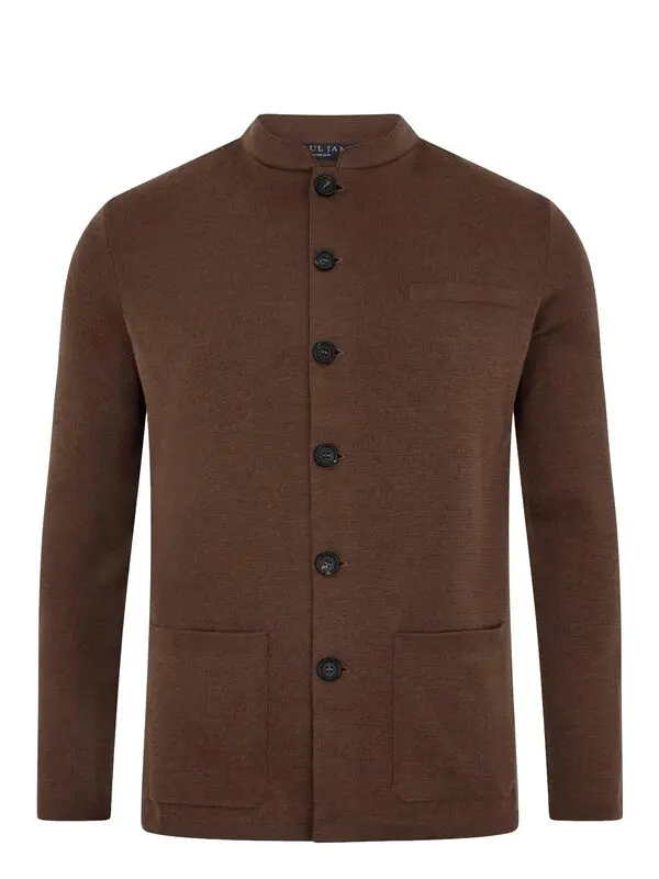 PAUL JAMES KNITWEAR Extra Fine Merino Wool Alonzoo Knitted Nehru Jacket Oak - Brown