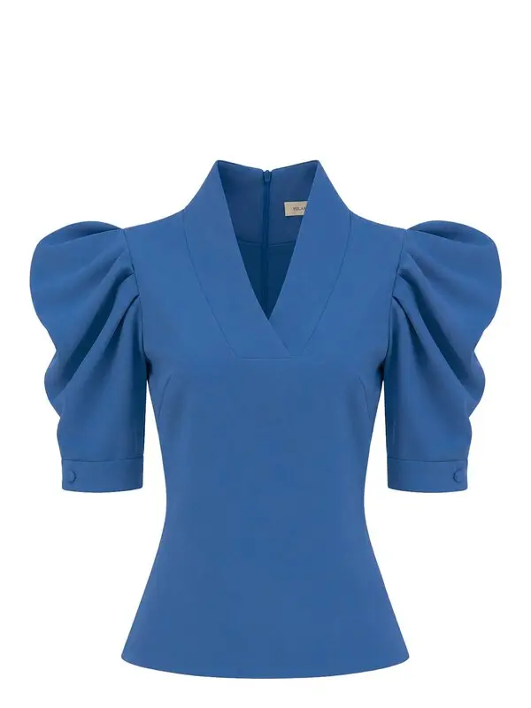 JULIA ALLERT V-neck Puff Sleeve Top - Blue