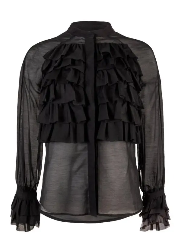 HELENE GALWAS Debra Silk-cotton Blouse With Ruffle Detail - Black