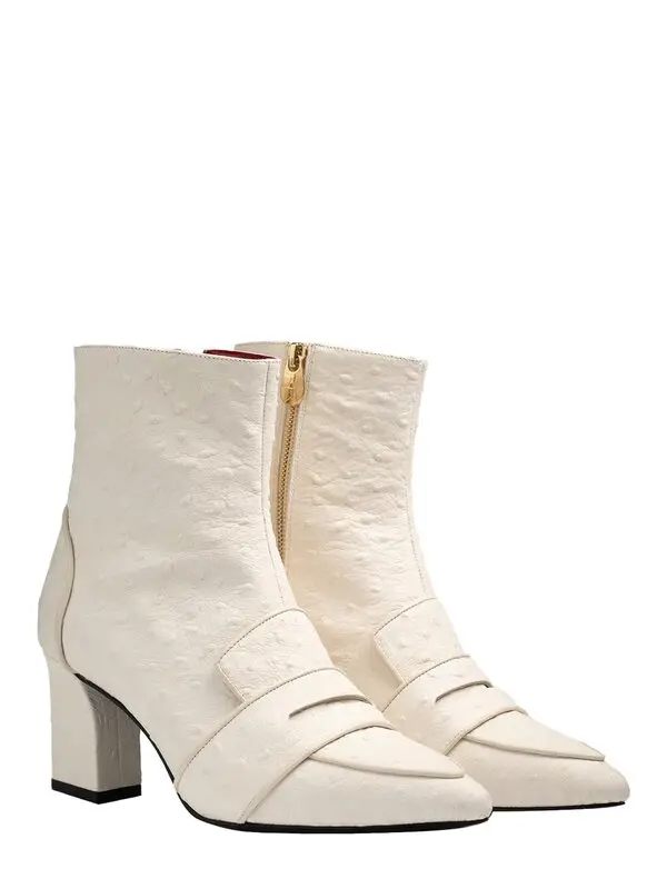 ROSAMUND MUIR LONDON Neutrals Luciana Cream Ostrich Print Loafer Boots - White