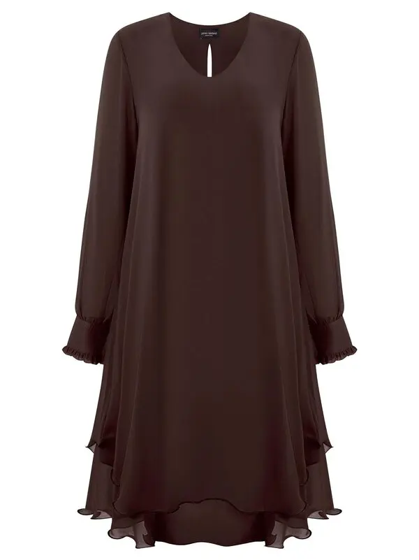 JAMES LAKELAND Long Sleeve Wave Hem Dress - Brown
