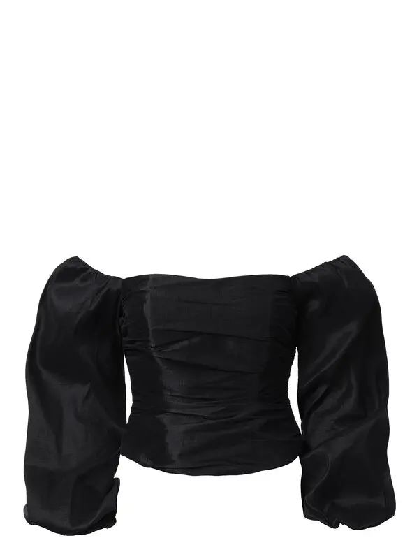 LITA COUTURE Off-the-shoulder Taffeta Blouse With Voluminous Sleeves - Black