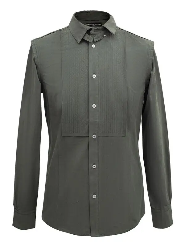 SMART AND JOY Shirt With Topstitched Bib And Removable Collar - Green