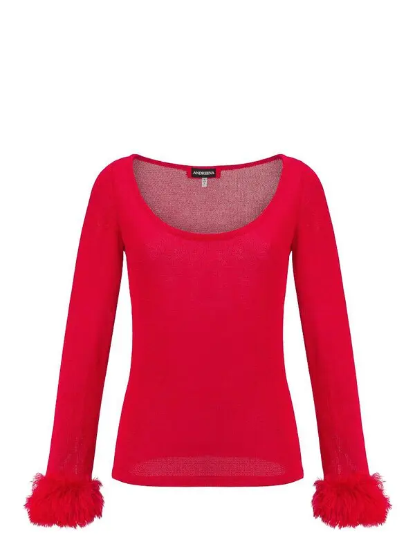 ANDREEVA Knit Top With Handmade Knit Cuffs - Red