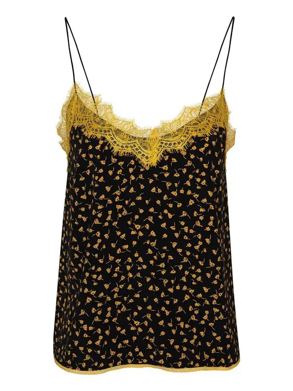 2KSTYLE Yellow / Black Birke Corded Lace-trimmed Floral-print Camisole Black&yellow - Yellow/black