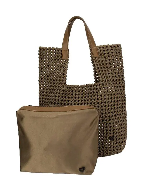 PRENELOVE Eston Woven Hand-knotted Tote Dark Khaki - Brown