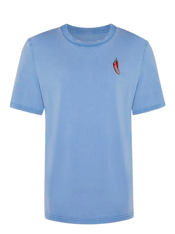INGMARSON Chilli Embroidered Organic Cotton T-shirt - Blue