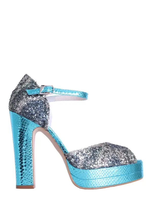 TERRY DE HAVILLAND Lena Crystal Platform Block Heel - Blue