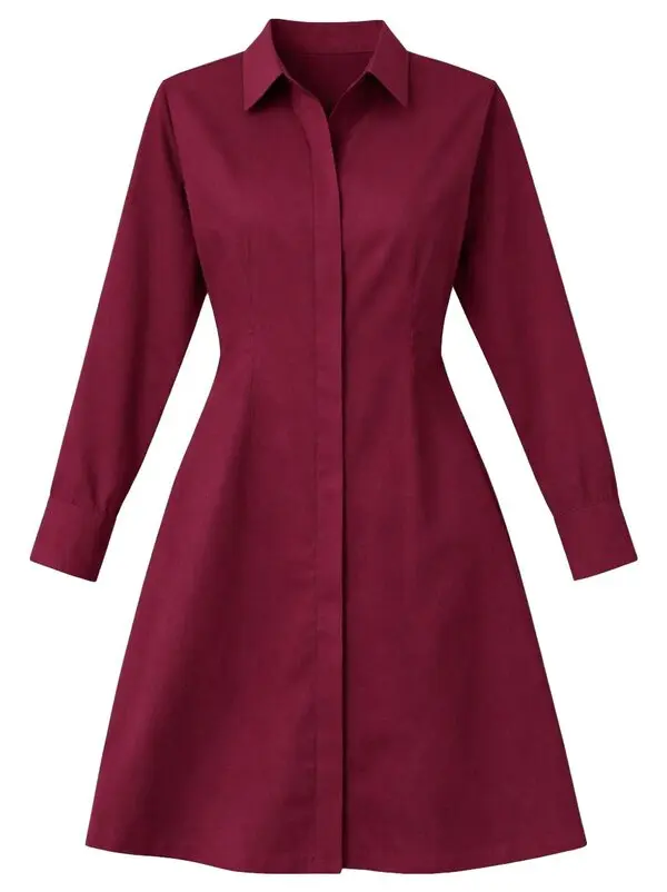 HOUSE OF GL Garnet Cotton Flex Shirt Dress With Back Button Detail And Pockets - Red