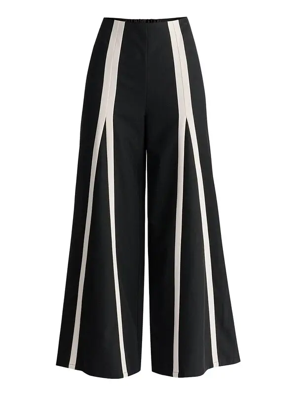 PAISIE Contrast Detail Wide Leg Trousers In And Beige - Black