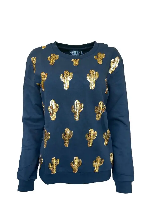 ANY OLD IRON Small Gold Sequin Cactus Sweatshirt - Black