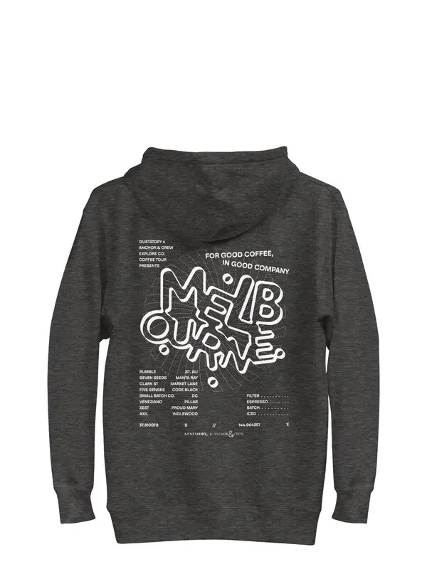 ANCHOR & CREW Heather Gustatory Melbourne Coffee Scene Cotton Blend Embroidered Hoodie - Black