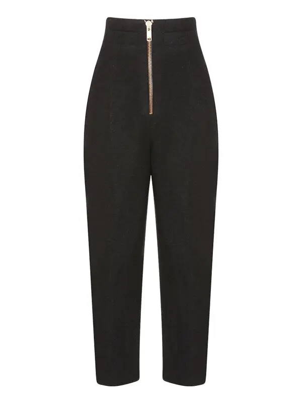 F.J.K BY FARAH KADHIMI Frida The High Sculpted Waist Trousers With Golden Zip - Black