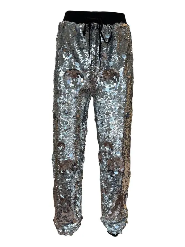 ANY OLD IRON Black / Silver Petal To The Metal Sequin Joggers - Black/silver