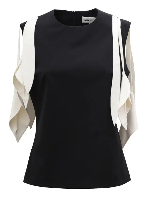 JULIA ALLERT Designer Fitted Sleeveless Top, Floral Accent - Black