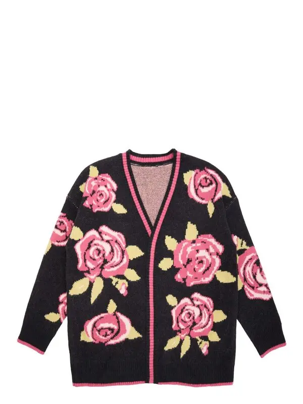 Saachi Flower Print Multi Cardigan - Black