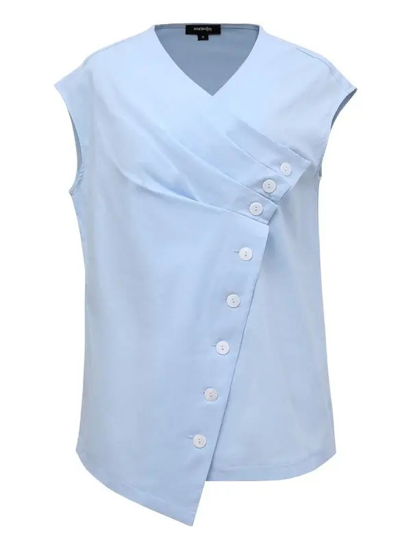 SMART AND JOY Double Breasted Pleated Asymmetric Top Light - Blue