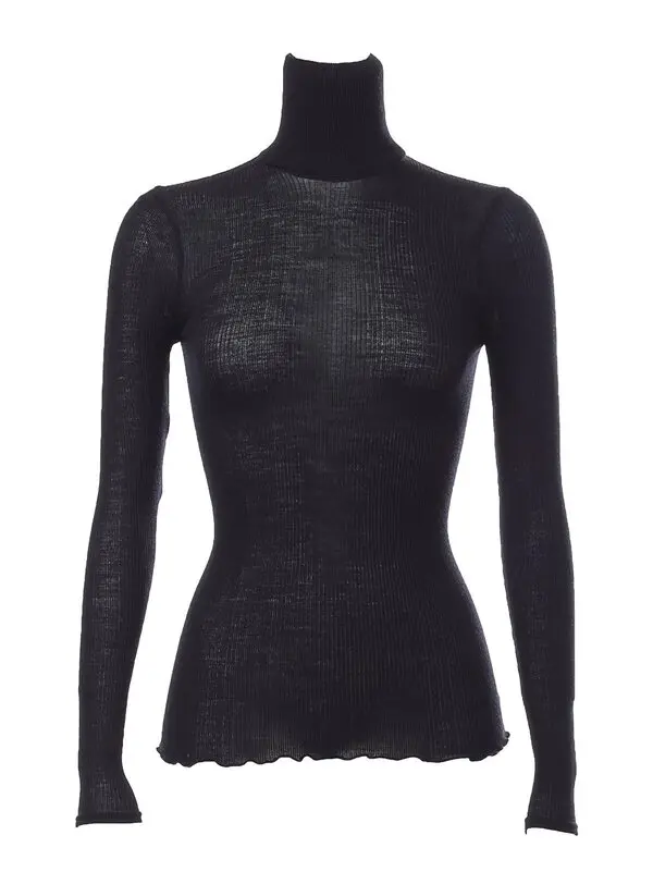 AROMATIQUE Fine Gauge Wool Rib Knitwear - Black