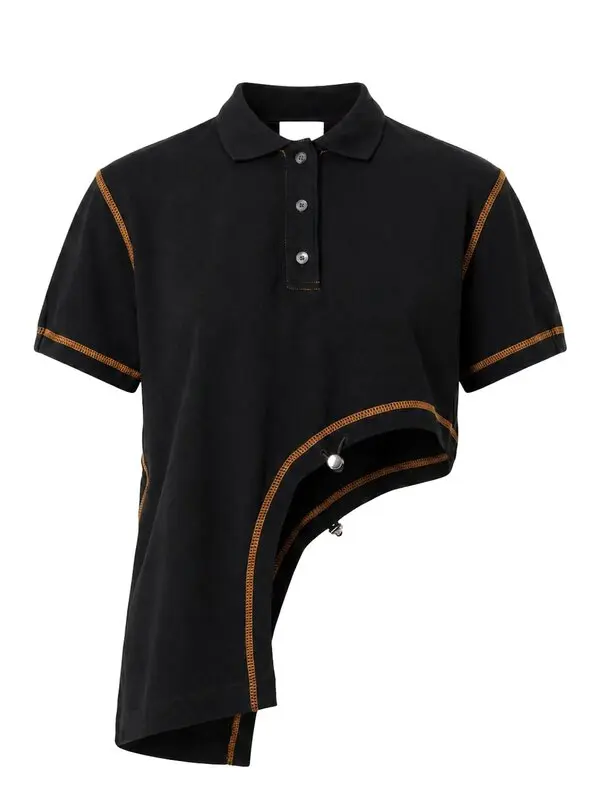 GAO REPUBLIC Polo Shirt Fitted Draped Asymmetric Jersey - Black
