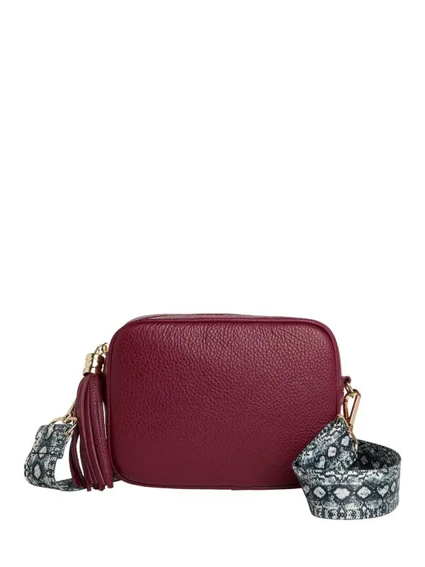 BETSY & FLOSS Verona Crossbody Burgundy Tassel Bag With Snake Print Strap - Red