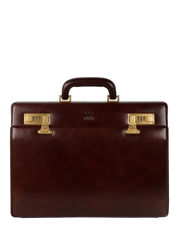 TIME RESISTANCE Leather Attaché Case Briefcase Vendetta - Brown