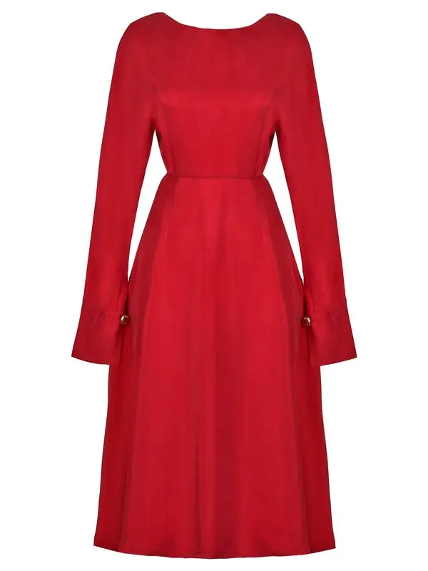 SARVIN Long Sleeve Midi Dress - Red