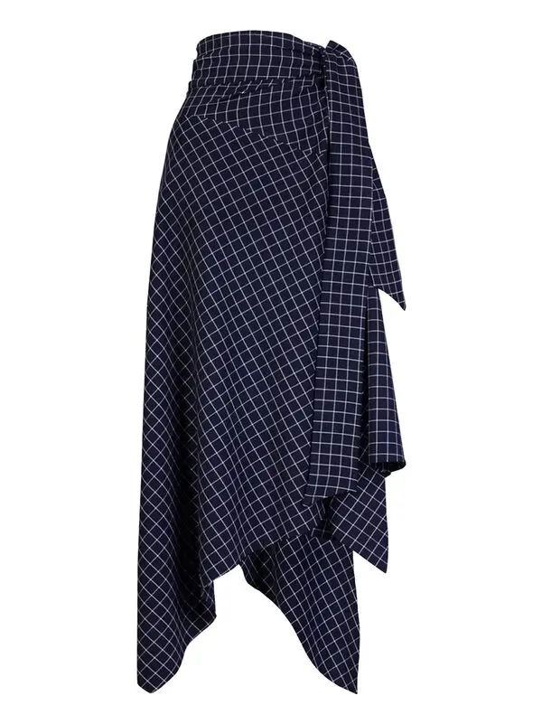 MEEM LABEL Klum Wrap Skirt In Navy Grid - Blue