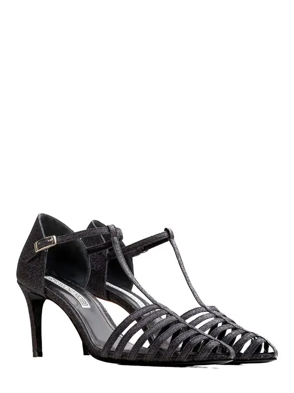 ROSAMUND MUIR LONDON Carlotta Glitter Cage Heels - Black