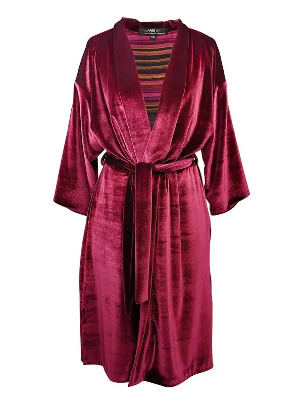 JENNAFER GRACE Bordeaux Velvet Reversible Koi Kimono - Red