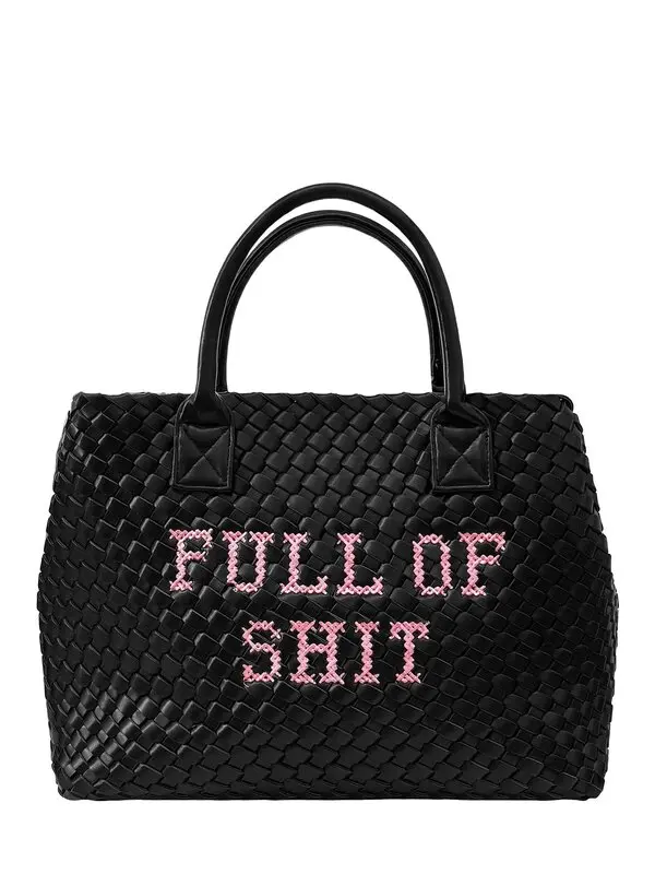 LILLY LOVES Vegan Pink Full Of Shit Woven Handbag - Black
