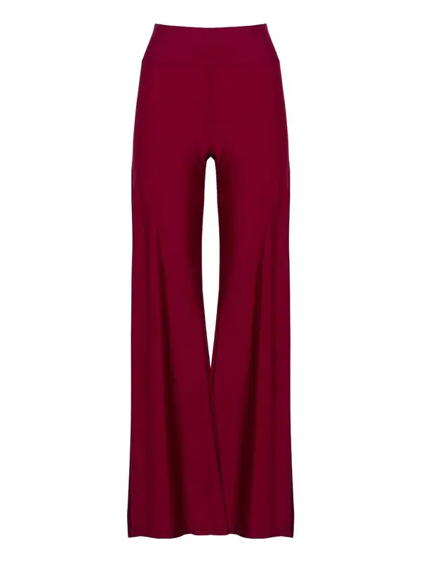 ANTONINIAS Cleo High Waisted Stretch Wide Leg Pants With Side Slit In Burgundy - Red